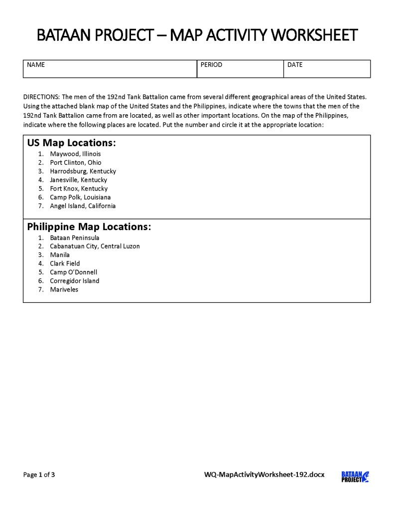 WebQuest Student Activity Worksheets (192nd) - Bataan Project 4